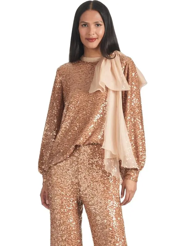 Sachin & Babi Marlena Sequined Top With Bow Detail - Honey