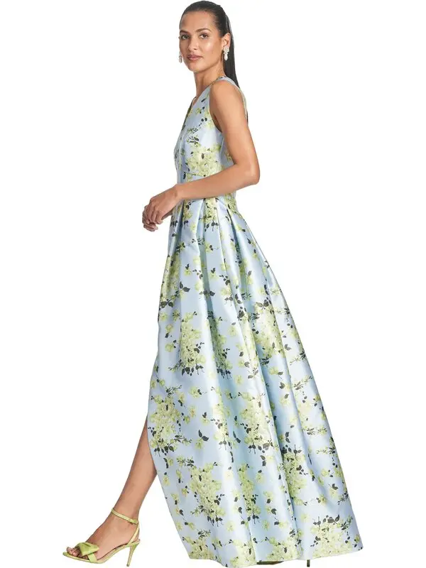 Sachin & Babi Floral Printed Mikado Brooke Gown - Sky Citrine Floral