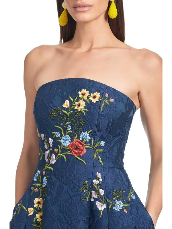 Sachin & Babi Floral Embroidered Cloque Gown - Midnight
