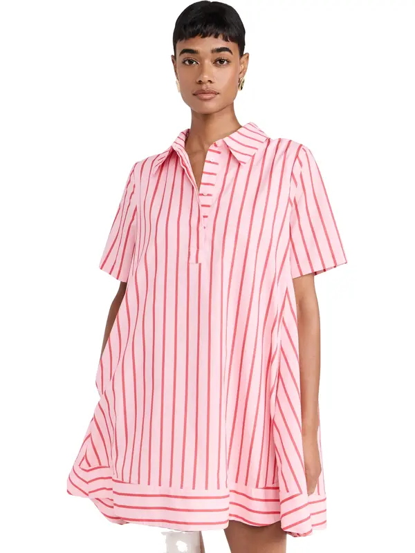 English Factory Stripe A-line Shirt Dress - Pink/red