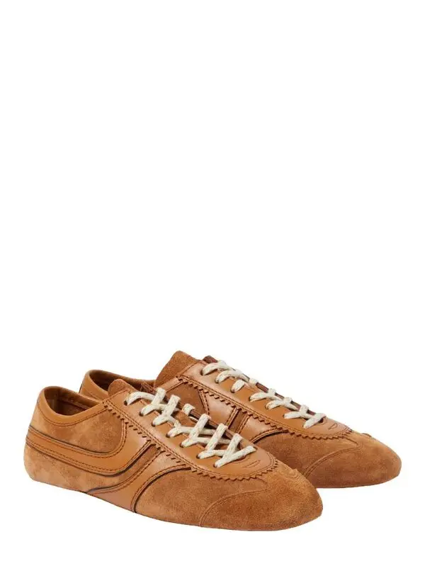 Dries Van Noten Leather And Suede Lace-up Sneakers - Neutrals