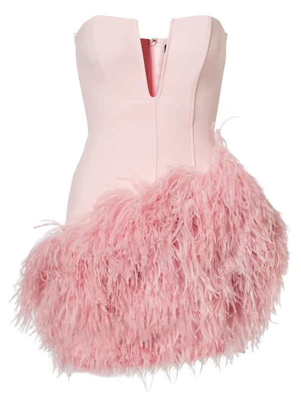 David Koma Feather-trimmed Mini Dress - Pink