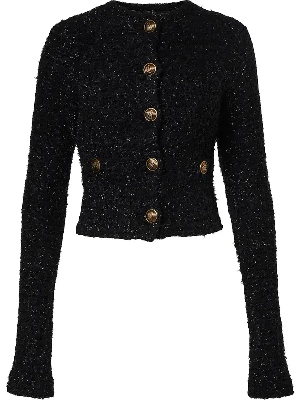 Balenciaga Cropped Cotton-blend Tweed Cardigan - Black