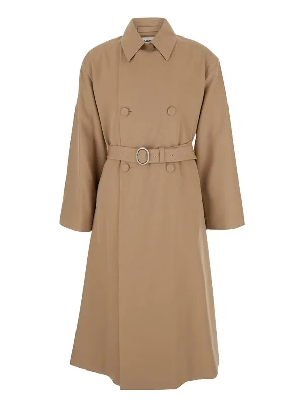 JIL SANDER Double-breasted Wool Trench Coat With Belt - Beige