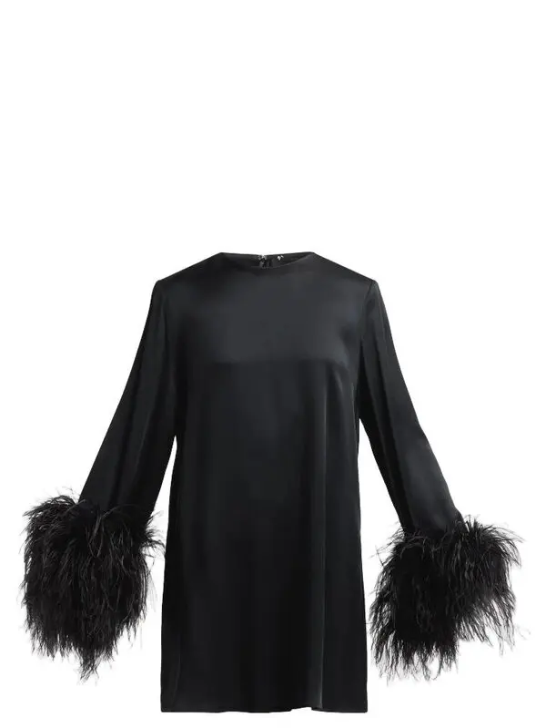 Lapointe Double-face Satin Feather-cuff Minidress - Black