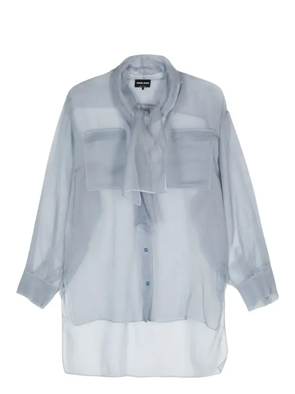 Giorgio Armani Scarf-detail Organza Shirt - Blue