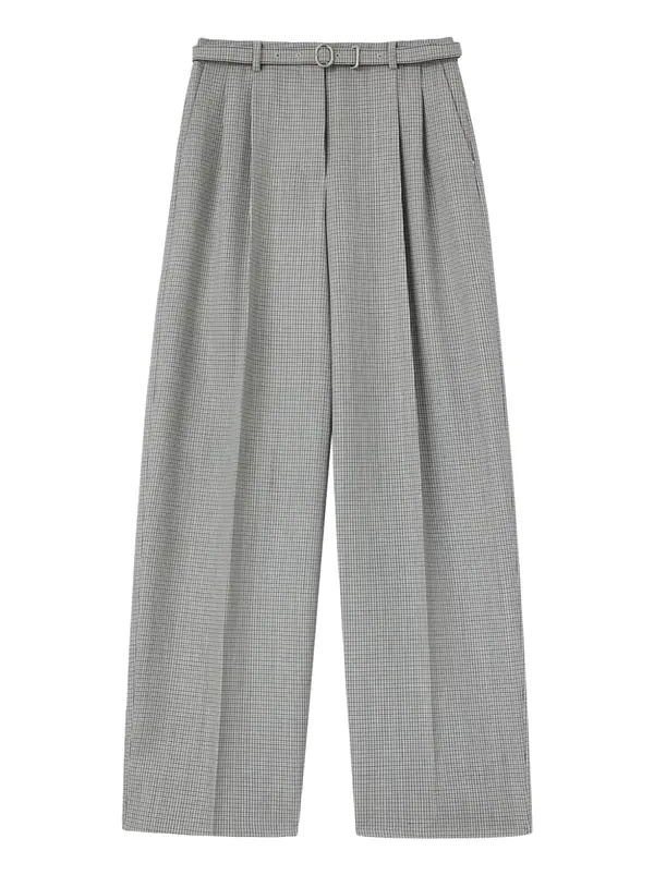 JIL SANDER Checked Virgin Wool Palazzo Pants - Grey