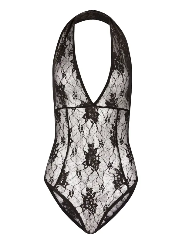 Nina Ricci Floral Lace Halterneck Bodysuit - Black