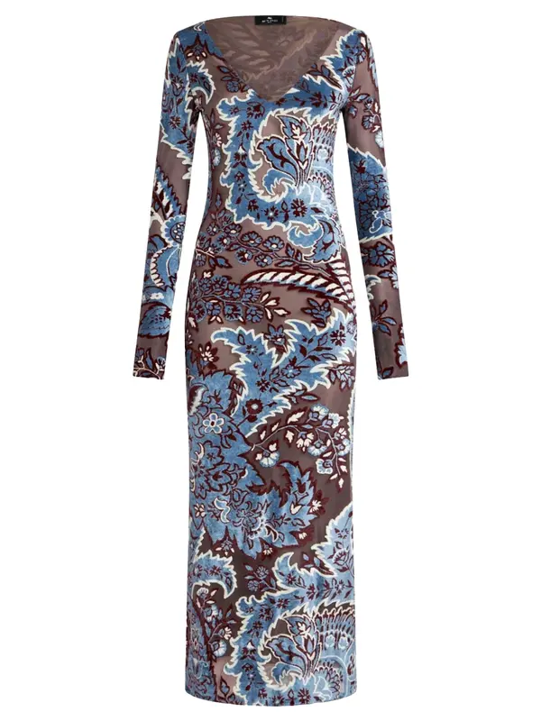 Etro Jacquard Velvet Maxi Dress - Blue