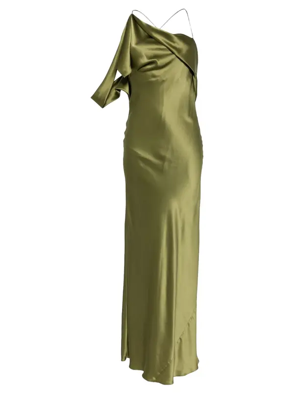 Michelle Mason Asymmetric Silk Gown - Green