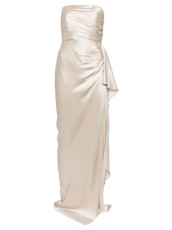 Michelle Mason Strapless Gathered Silk Gown - Grey