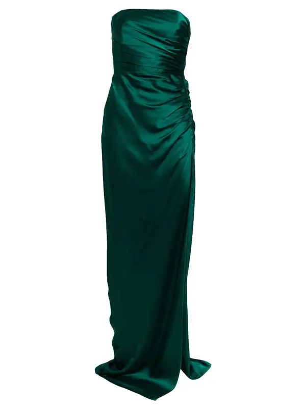 Michelle Mason Strapless Gathered Gown - Green