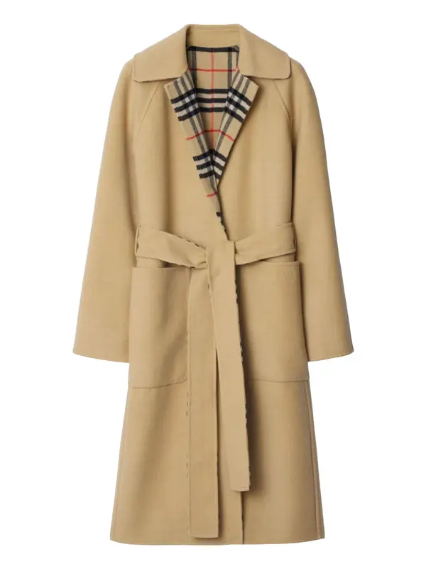 Burberry Check Wool Reversible Coat - Neutrals