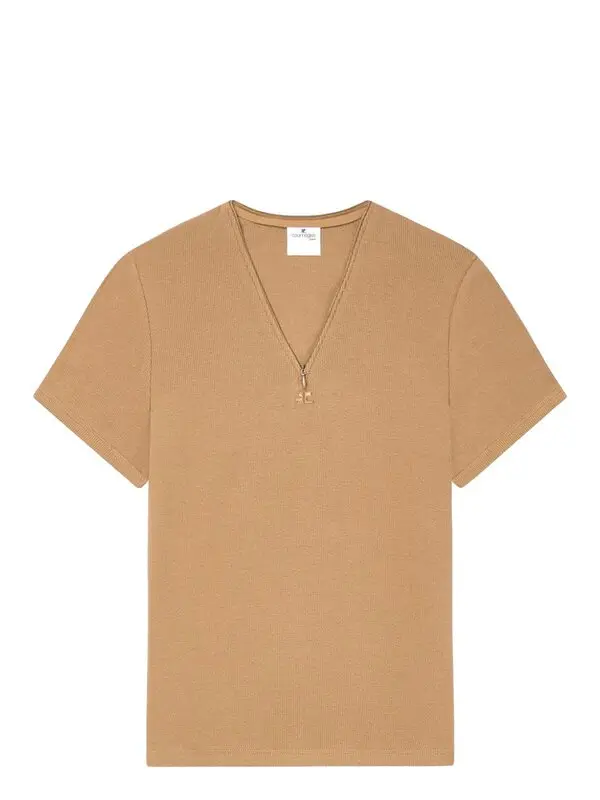 COURREGES Logo-embroidered Cotton-blend T-shirt - Neutrals