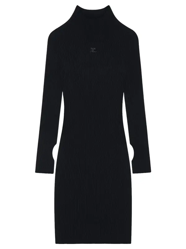 COURREGES Ribbed-knit Mini Dress - Black