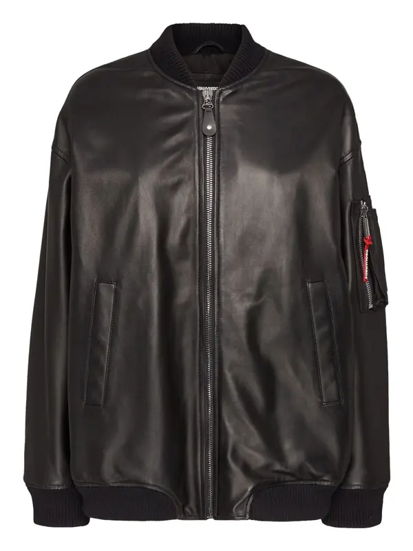 Dsquared2 Zip-up Leather Bomber Jacket - Black