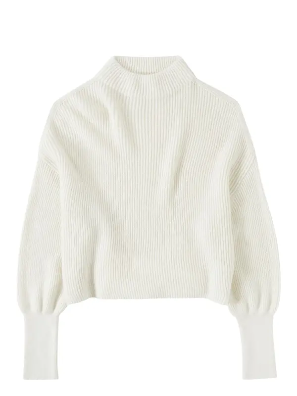 Closed Crew-neck Ribbed Jumper - White
