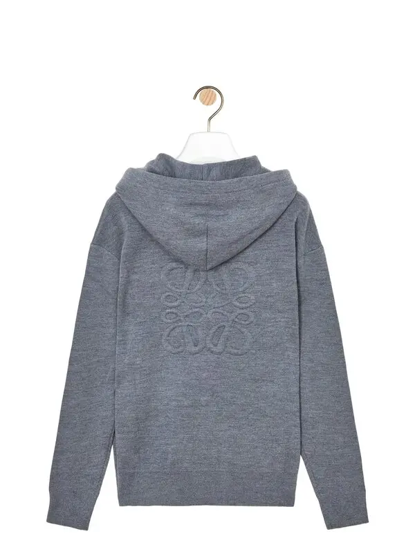 Loewe Anagram Zip-up Wool Hoodie - Grey Melange