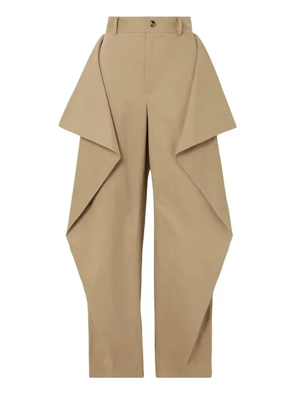 JW Anderson Kite Draped Cotton-blend Twill Tapered Pants - Beige