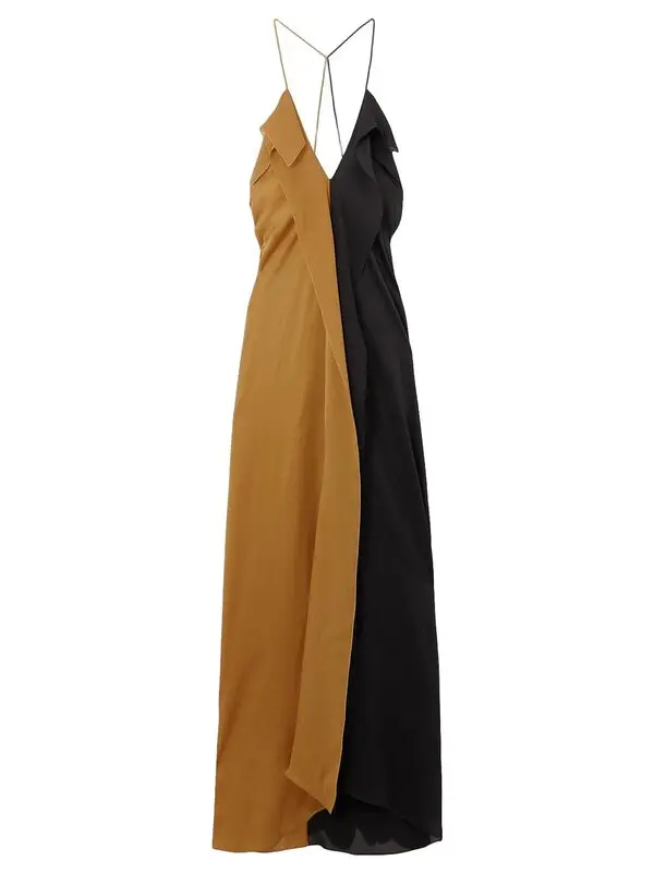 PETAR PETROV Casino Draped Two-tone Maxi Dress - Camel