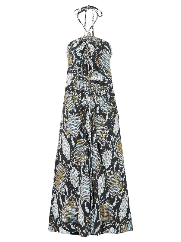 Proenza Schouler Ruched Snakeprint Halterneck Midi Dress - Black