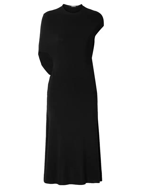 Jacquemus La Robe Salerno Asymmetric Open-back Stretch-jersey Midi Dress - Black