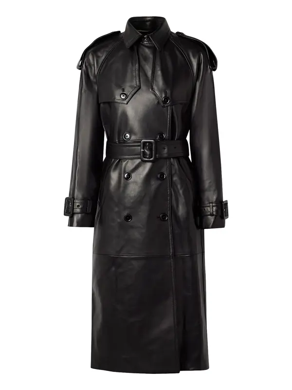 SALON 1884 Filippa Double-breasted Leather Trench Coat - Black