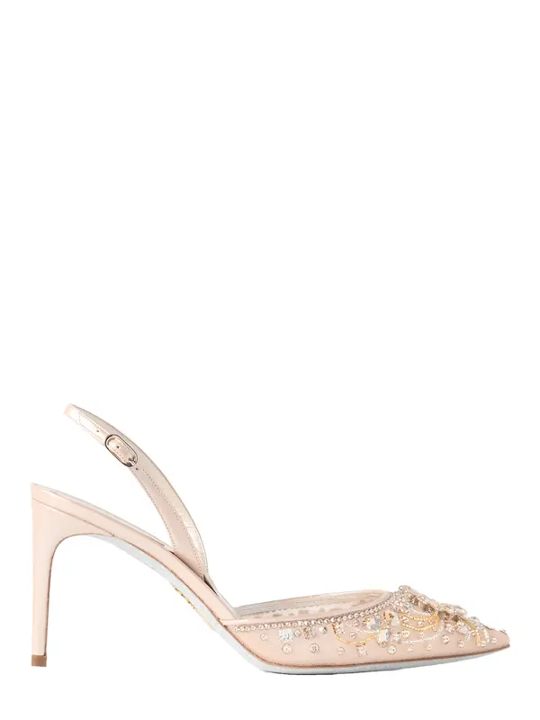 Rene Caovilla Crystal-embellished Slingback Pumps - Neutrals