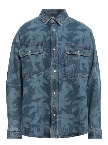 Palm Angels Denim Trucker Jacket With Leather Trim - Blue