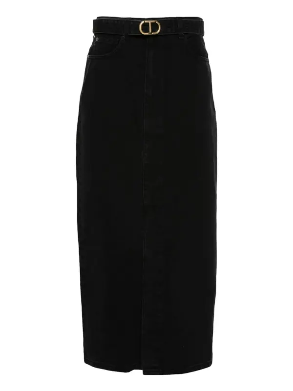 TWINSET Belted Denim Midi Skirt - Black