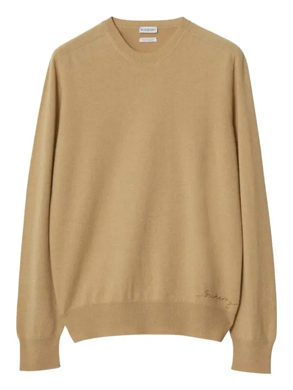 Burberry Logo-embroidered Cashmere Jumper - Neutrals