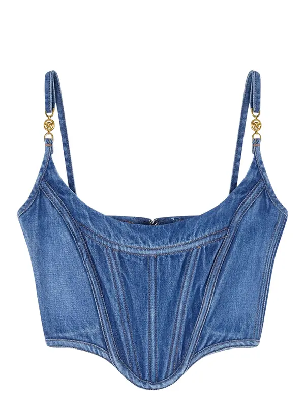 Versace Medusa '95 Denim Corset Top - Blue