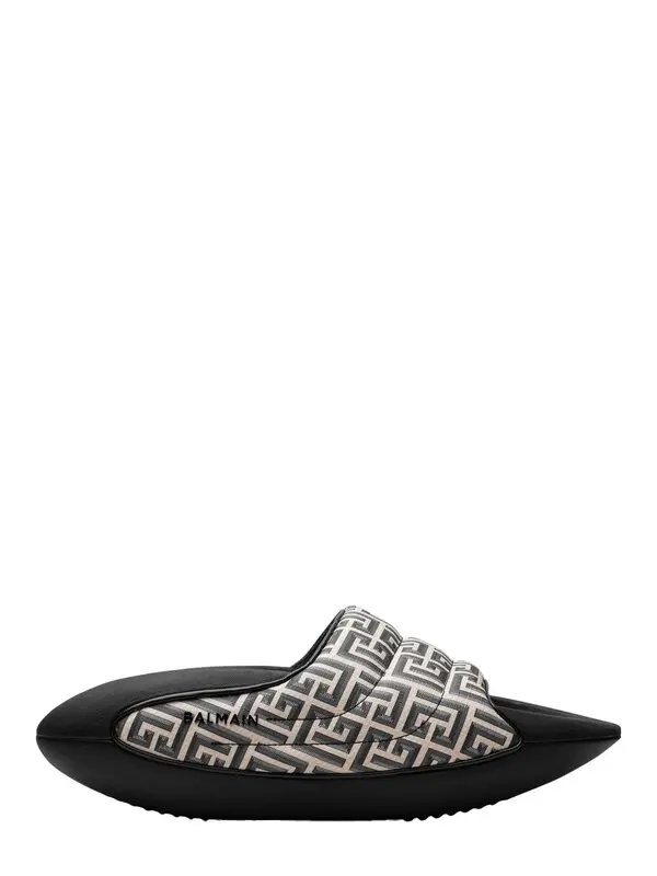 Balmain Monogram Print Padded Slides - Black