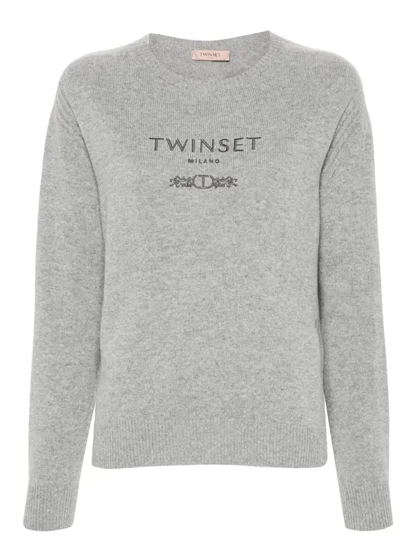 TWINSET Logo-embroidered Knitted Jumper - Grey