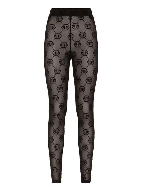 Philipp Plein Monogram-pattern Tulle Leggings - Black