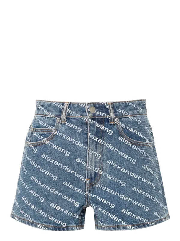 Alexander Wang Rhinestoned Denim Shorts - Blue