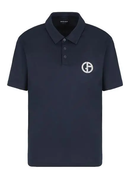 Giorgio Armani Short-sleeved Polo Shirt In Cotton Interlock - Blue