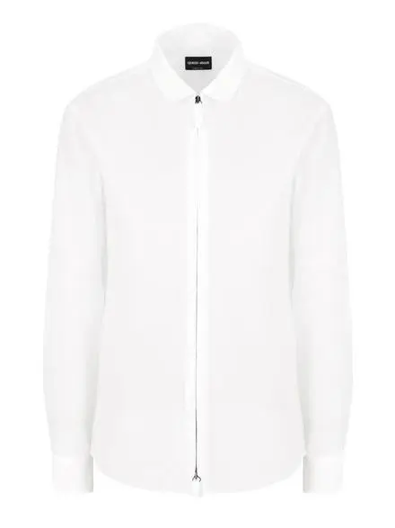 Giorgio Armani Slim-fit Cotton Seersucker Shirt With Zip - White