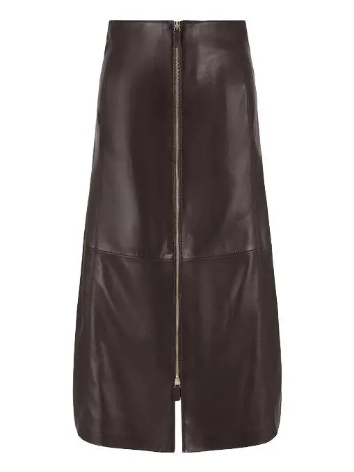Giorgio Armani Nappa Leather Midi Skirt - Brown