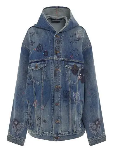 Balenciaga Hooded Oversized Denim Jacket - True Blue