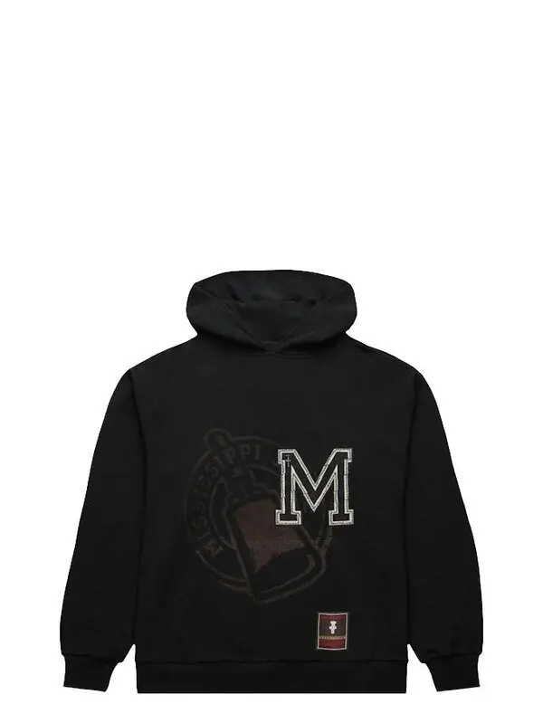 TRAVIS SCOTT X Mitchell & Ness Mississippi State Bulldogs Overlap Pullover Hoodie - Black