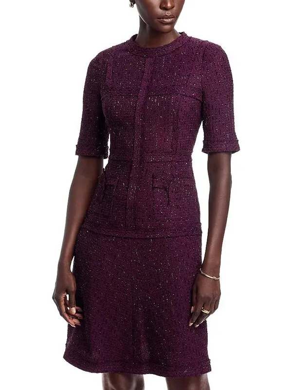 Rickie Freeman For Teri Jon Metallic Tweed Geo Stripe Dress - Merlot