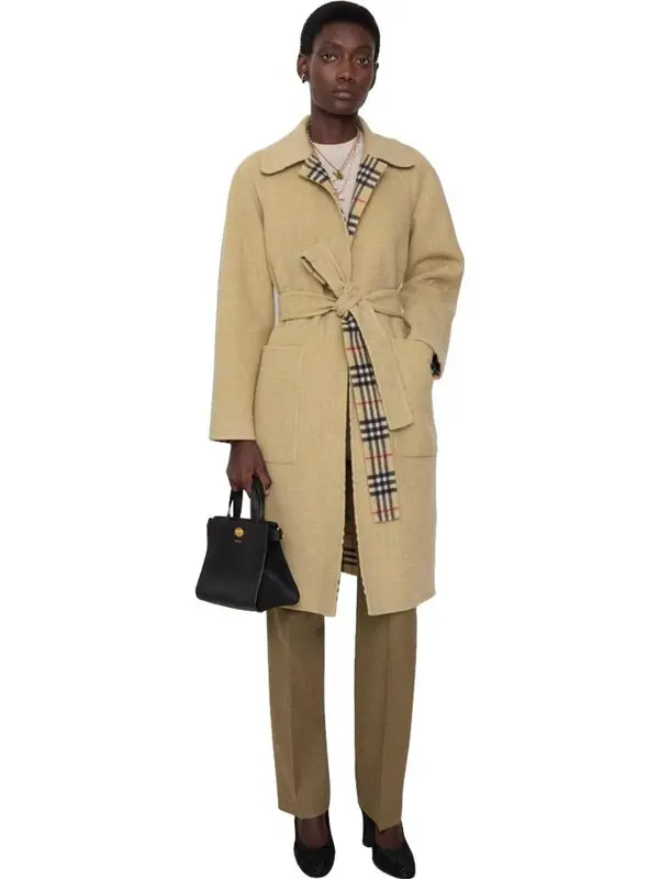 Burberry Reversible Wool Wrap Coat - Sand Beige