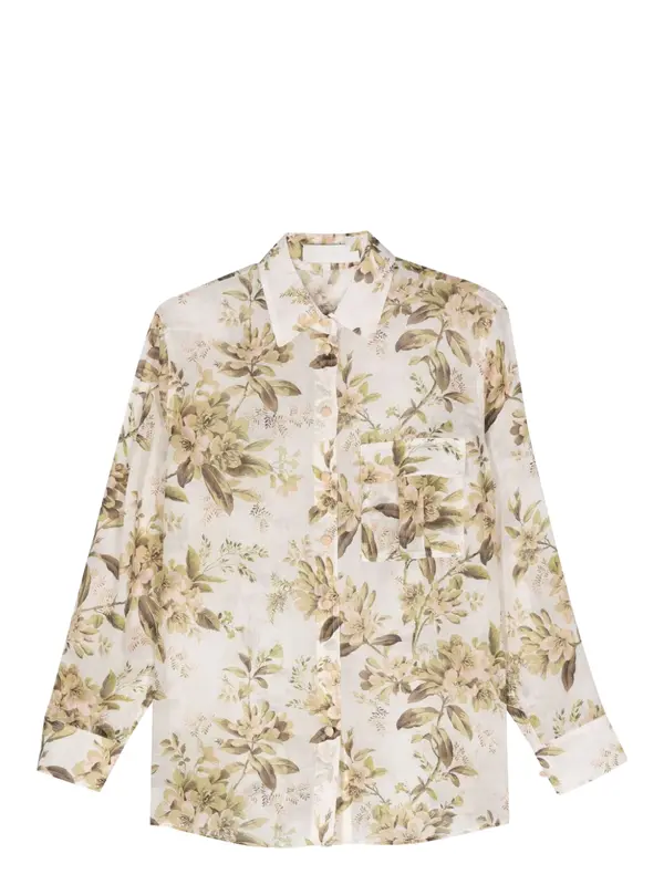 Zimmermann Floral-print Ramie Shirt - Neutrals