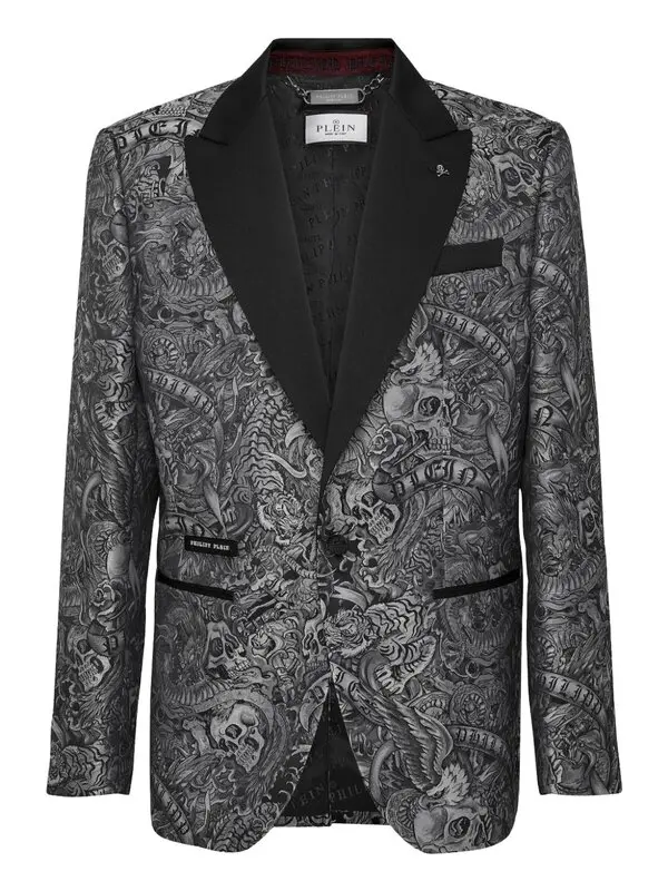 Philipp Plein Tattoo-print Twill Blazer - Black