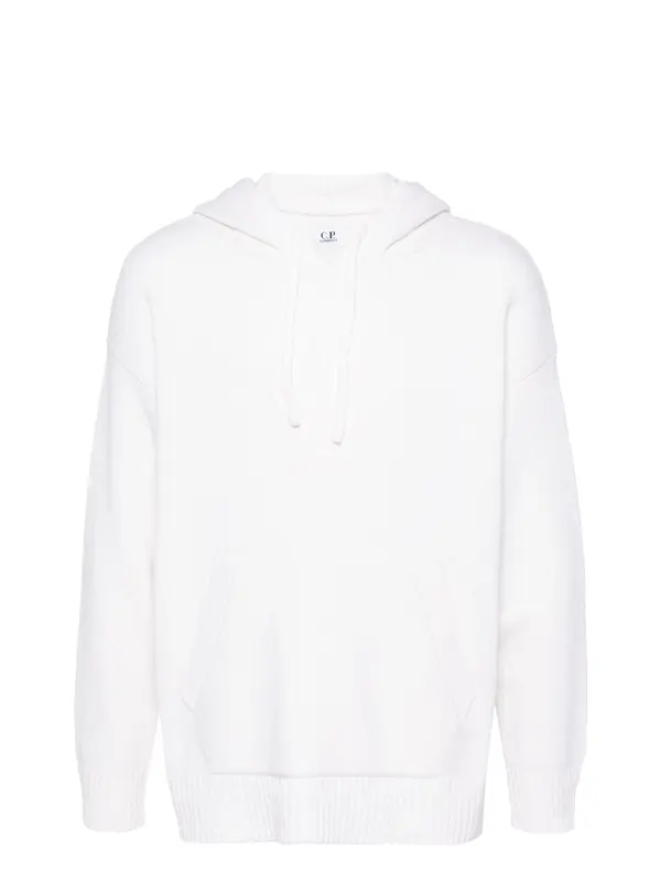 C.P. COMPANY Logo-embroidered Knitted Hoodie - White