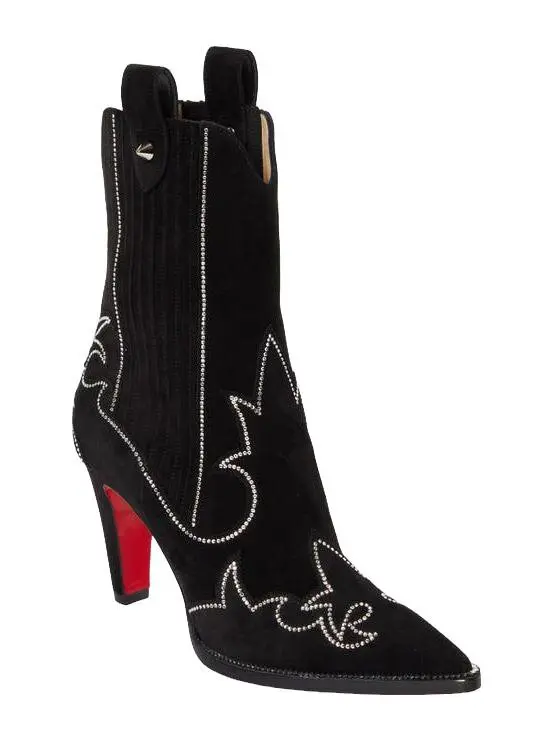 CHRISTIAN LOUBOUTIN Santia Crystal Beaded Western Boots - Black/ Bk Luc