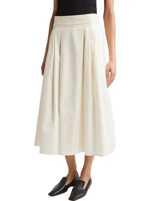 Maria Mcmanus Pleat Front Sateen Midi Skirt - Ivory