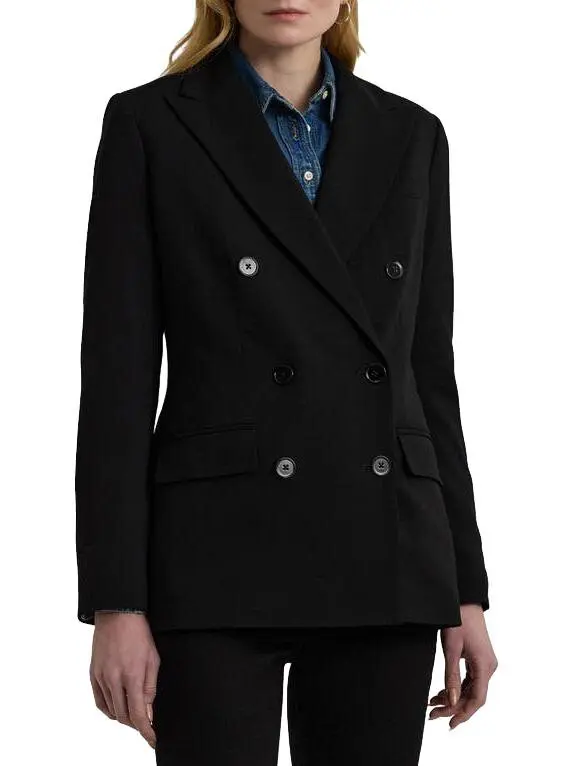 Ralph Lauren Double-breasted Stretch Wool Crepe Blazer - Black