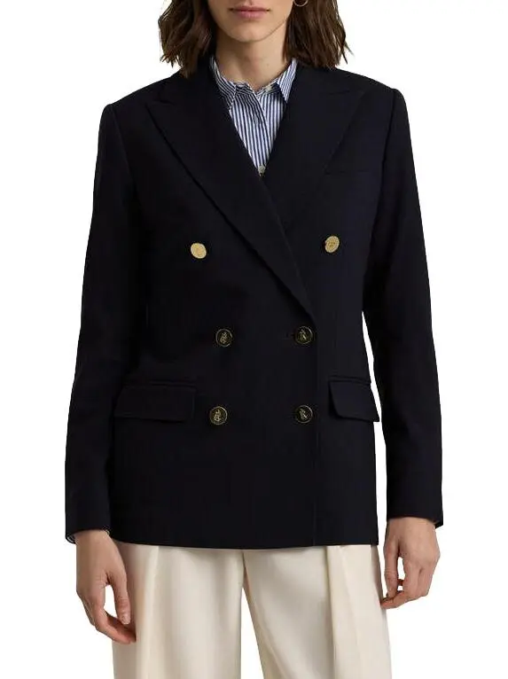 Ralph Lauren Double-breasted Stretch Wool Crepe Blazer - Lauren Navy